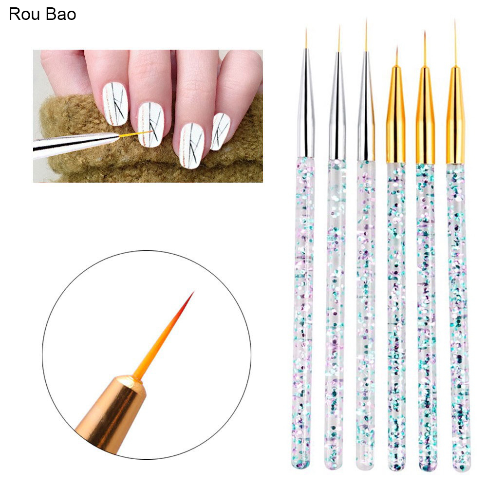 Rou Bao 3pcs/set Nail Art Line Brushes Crystal Silver Gold Acrylic Thin Liner Painting Drawing ...