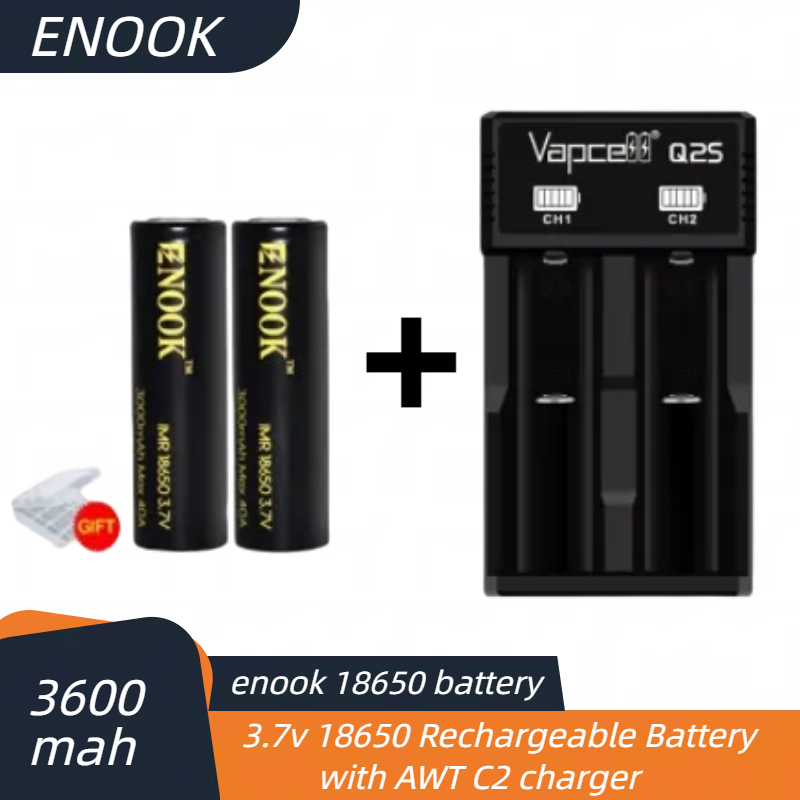 Enook 3.7V 18650 3600mah battery and Vapecell Q2 Vape charger | Shopee ...