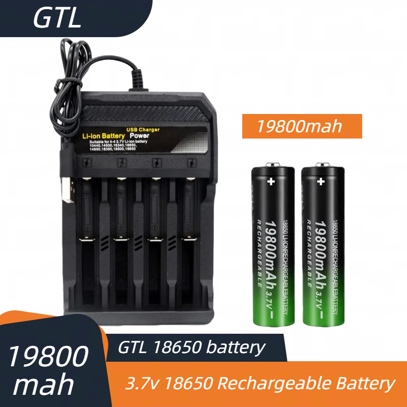 GTL 18650 3.7V lithium-ion battery 19800mAh rechargeable LED flashlight ...