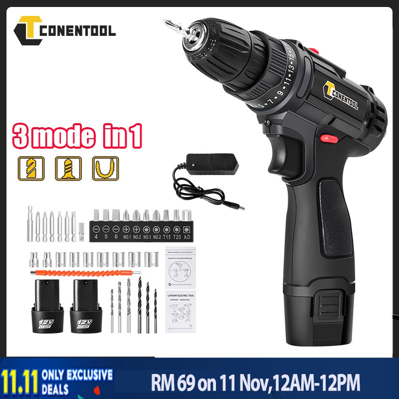 Conentool Cordless drill screwdriver 2 speed 388VF impact Drill Set ...