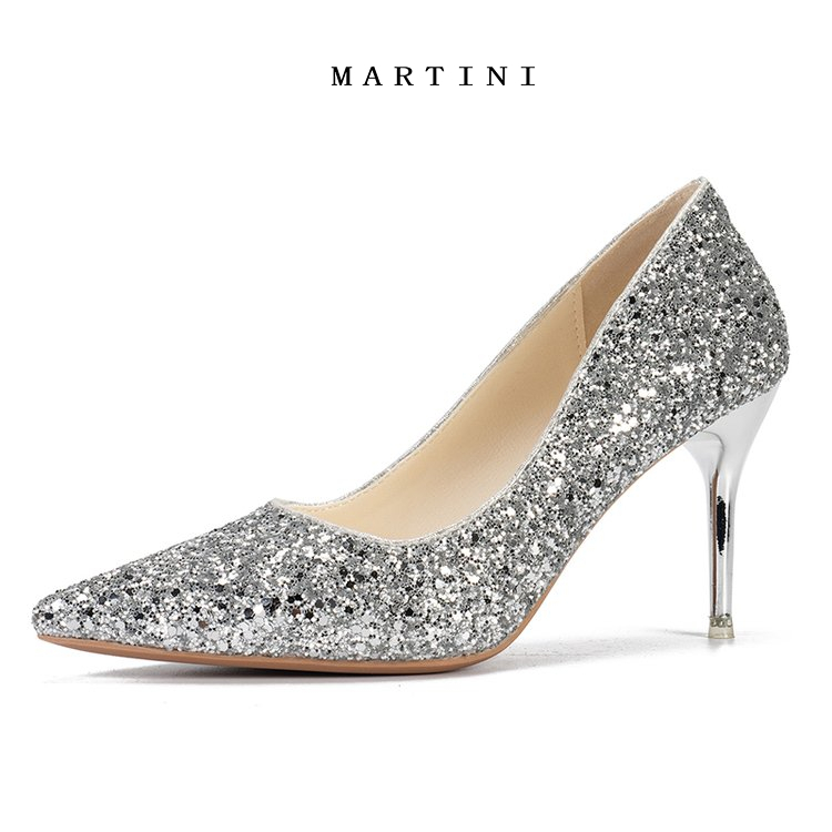 [with box] Sequin Decor Stiletto Heeled Court Pumps, Golden Party ...