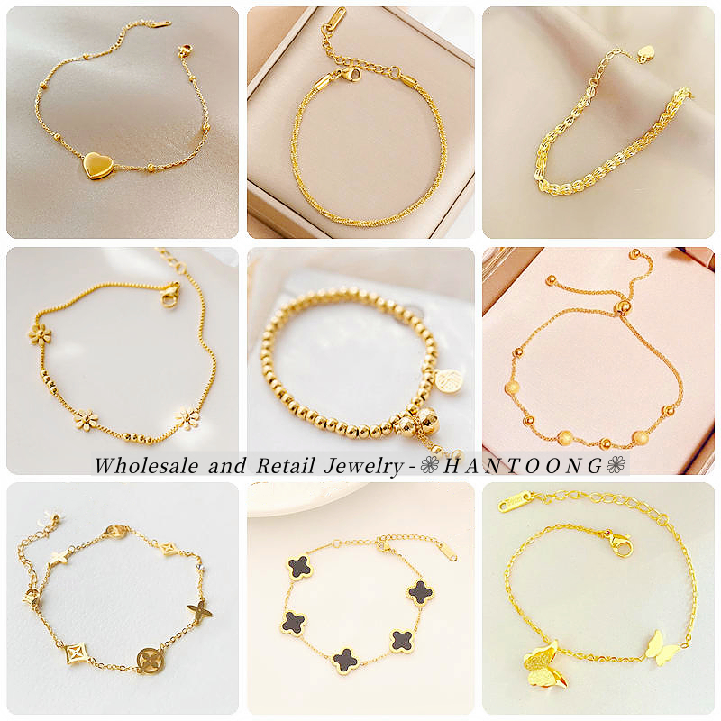 Gelang Tangan Perempuan 18K Gold Plated Stainless Steel Bracelet for ...