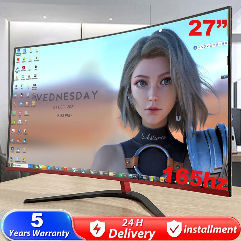 Monitor 27 Inch 165HZ Curve Gaming PC Frameless Computer Monitor Murah ...