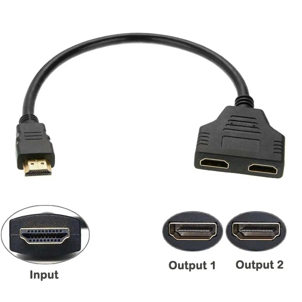 0.3M HDMI Male to 2 x Y Splitter HDMI Female Cable High Speed 1M/2F ...