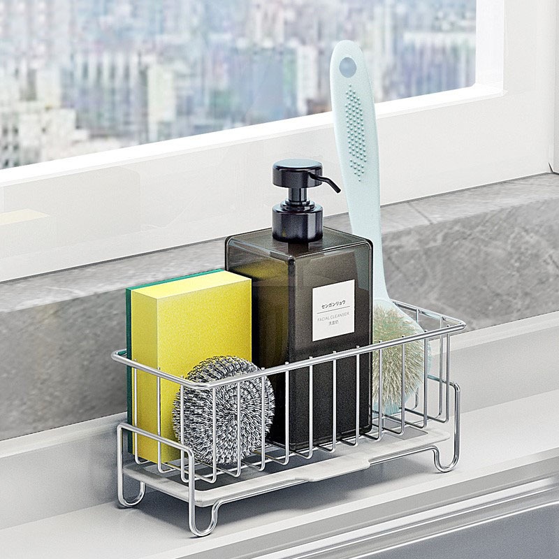 304 Stainless Steel Manual Drain Basket Sponge Rack Kitchen Shelf Sink ...