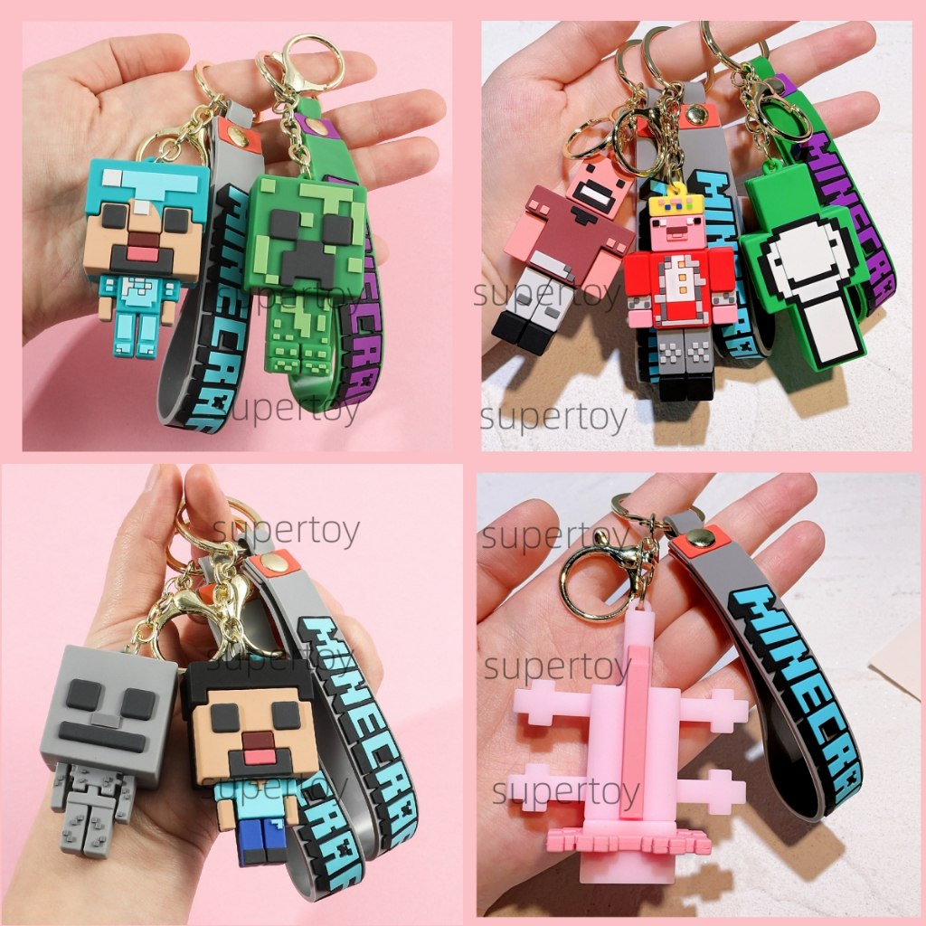 Keychain Minecraft Steve Skeleton Ocelot Tuxedo Creeper for Backpack ...