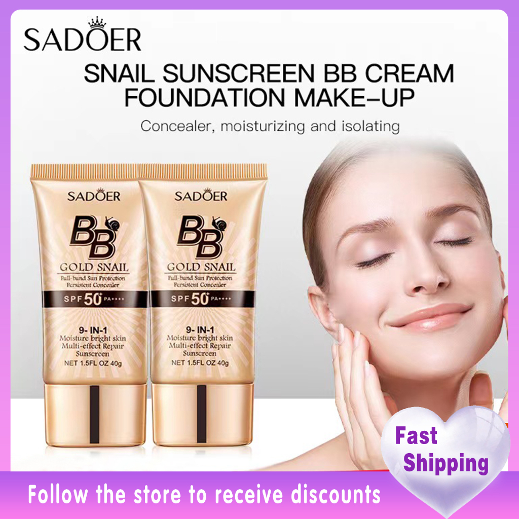 SADOER Gold Snail Sunscreen BB Cream SPF50+ Foundation Finishing Concealer Hydrating and ...