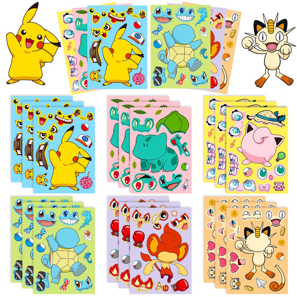 6pcs Pokemon DIY Sticker Pikachu Waterproof Dree Up Puzzle Stickers ...