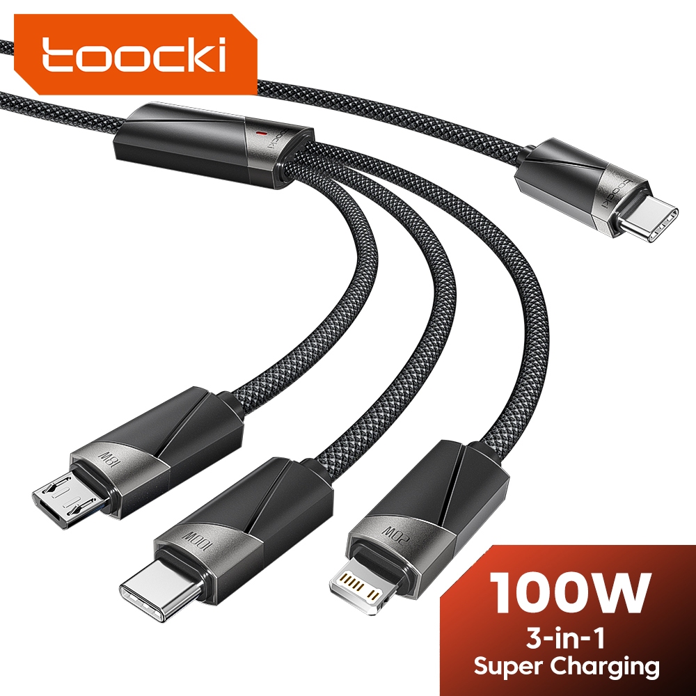 Toocki 100W 3 In 1 Fast Charging USB C Cable Type C To Type C/Micro/1OS ...