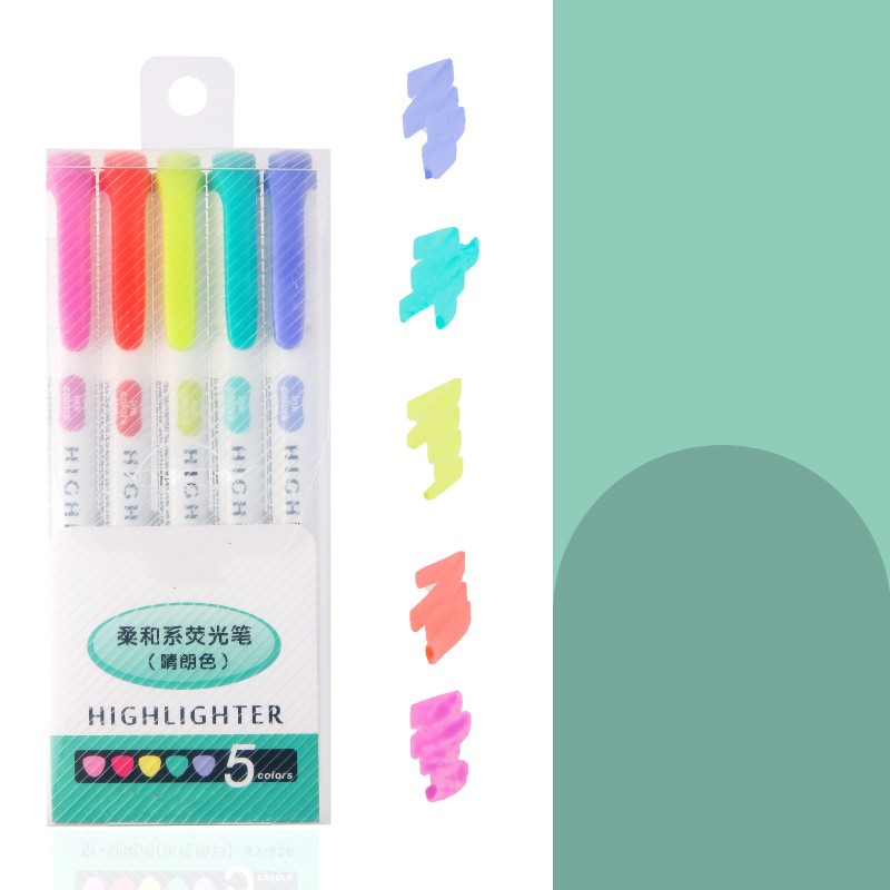 5Pcs/set double-headed light color highlighter soft candy color set ...