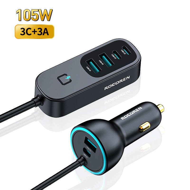 Rocoren 105W Car Charger USB Type C 6 in 1 Multi Port QC4.0 3.0 Fast ...