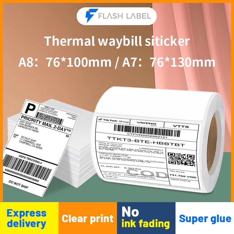 Flashlabel 3inch Thermal Printing Paper, A7/A8 size (76*130mm) Waybill ...