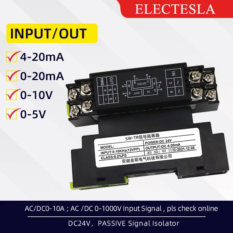 DC Current Voltage Transducer 1 in 1 out 4~20mA/±2000V/±10A Output 0~5V/10V Multiple Signal ...