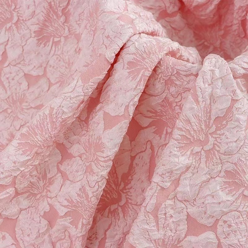 Pink embossed flower yarn-dyed jacquard fabric Texture Kain Brocade ...
