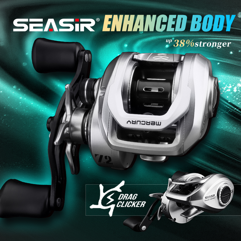 SEASIR Mercury Baitcasting Fishing Reel 5+1BB 7.2:1 204g Drag 8kg 10 ...