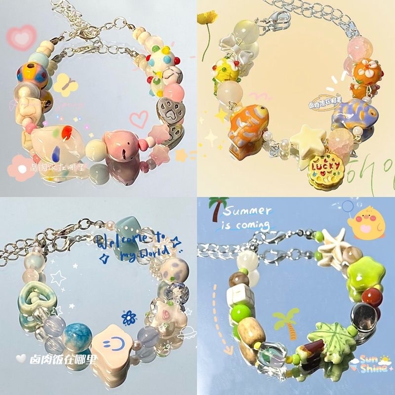 Cute Dopamine Girl Ceramic Bracelet Love Star Cloud Chain Stitching ...