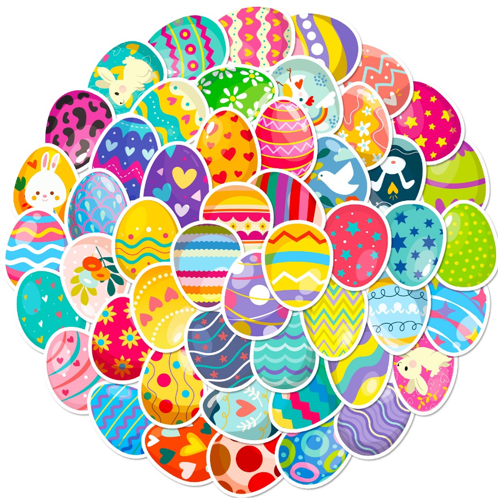 50pcs Easter Egg Stickers Party Decoration Wall Floor DIY Cute Cartoon ...