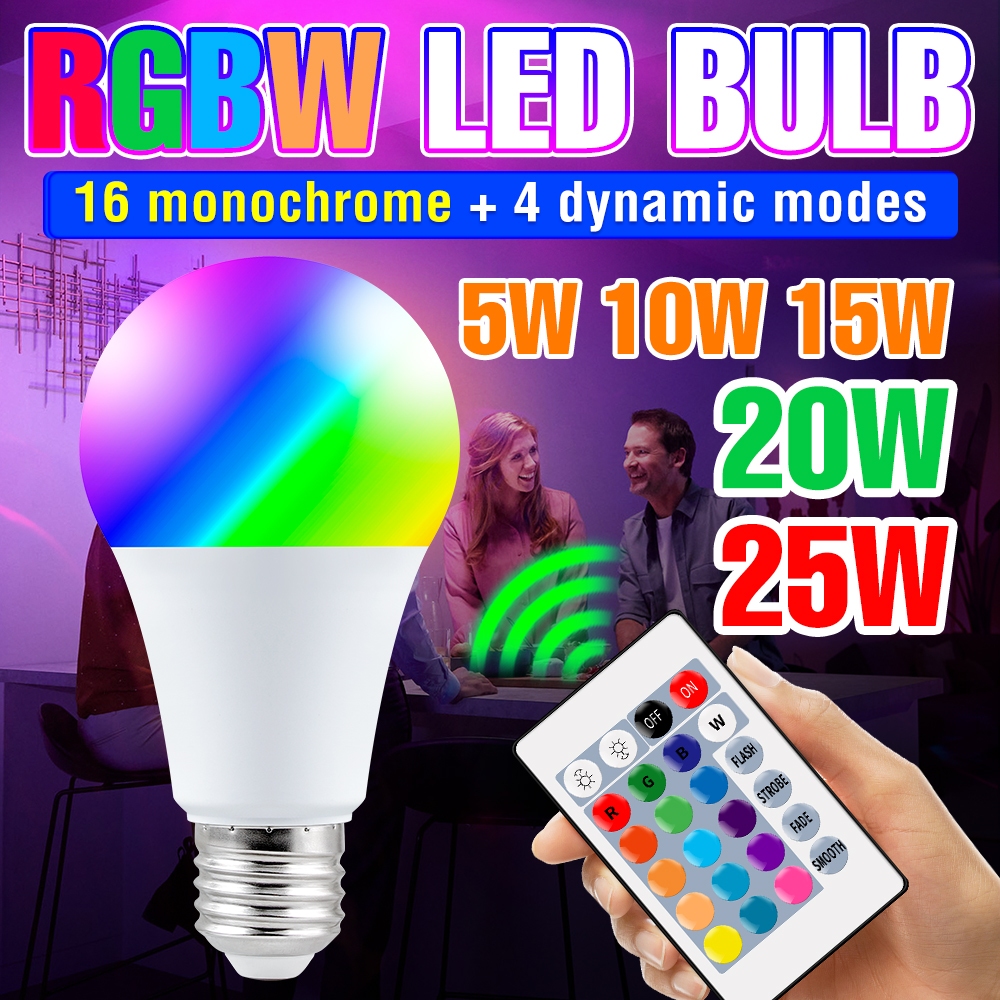LED RGB Light Bulbs 220V Color Changing Bulb with Remote Dimmable E27 ...