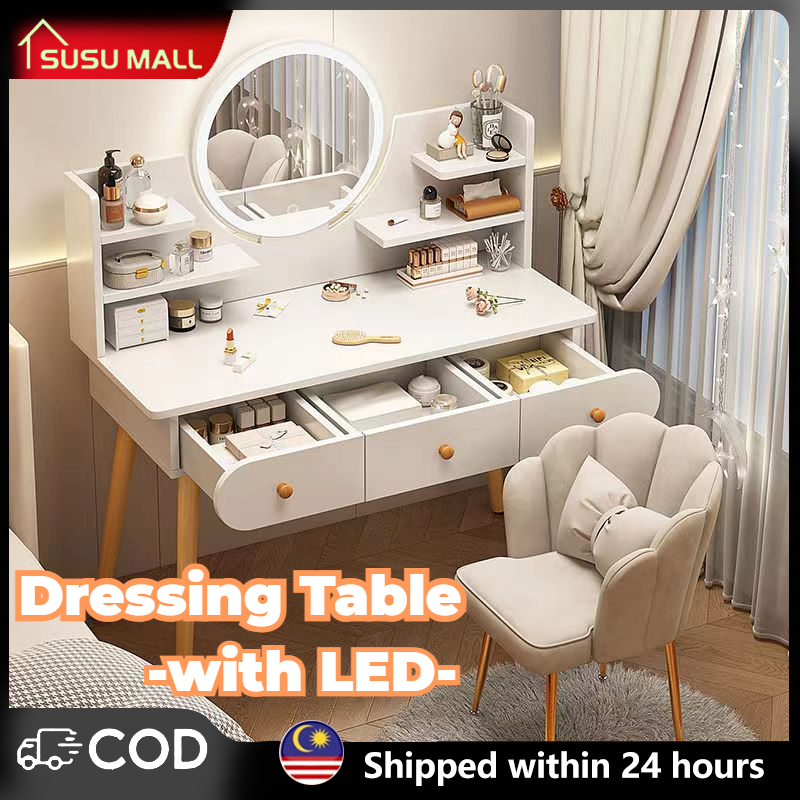 Dressing Table with LED Mirror meja makeup Meja Solek With Drawer ...