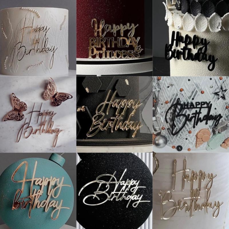 Acrylic Happy Birthday Cake Topper no Sticks, Cursive Font Acrylic Cake ...