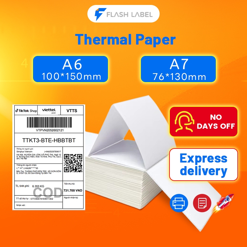 Flashlabel Thermal printing paper, A6 Shopee Waybill thermal stamp ...