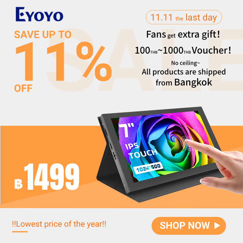 Eyoyo RasPi Screen, 7 inch 1024x600 IPS Portable Monitor, 5-Points ...