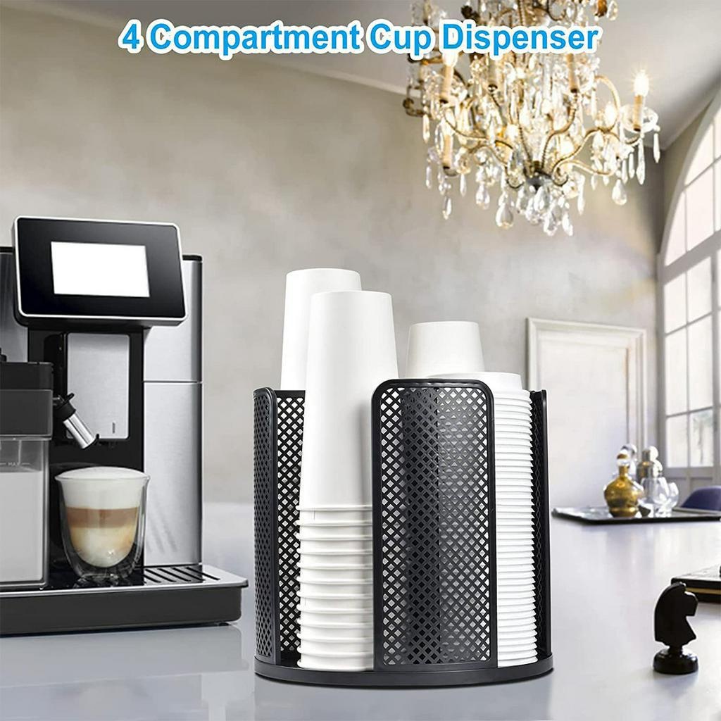 Cup Dispenser 360° Rotatable 4 Compartment Cups and Lids Holder ...