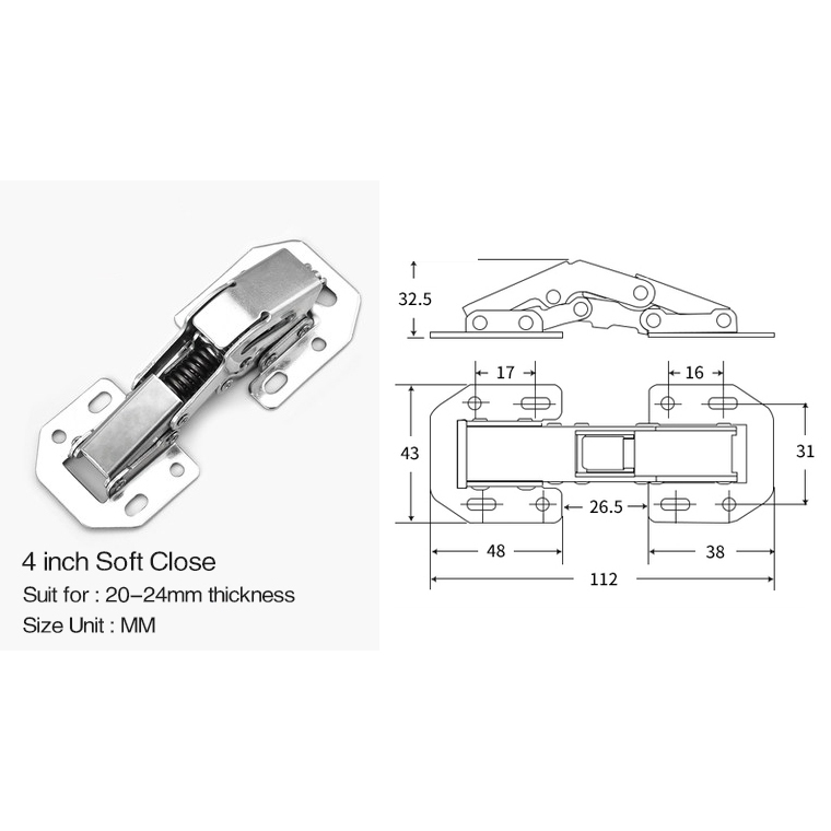 NAIERDI 4 Pack 90 Degree Soft Close Spring Hinges,No Pre-drilled ...