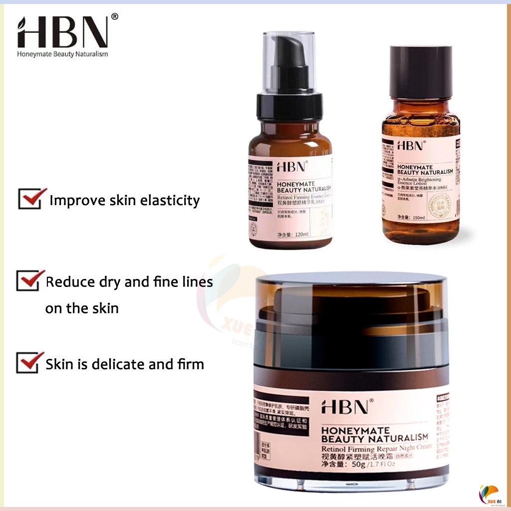 Official Authentic HBN Skincare Set Arbutin Essence Water + Retinol Aa ...