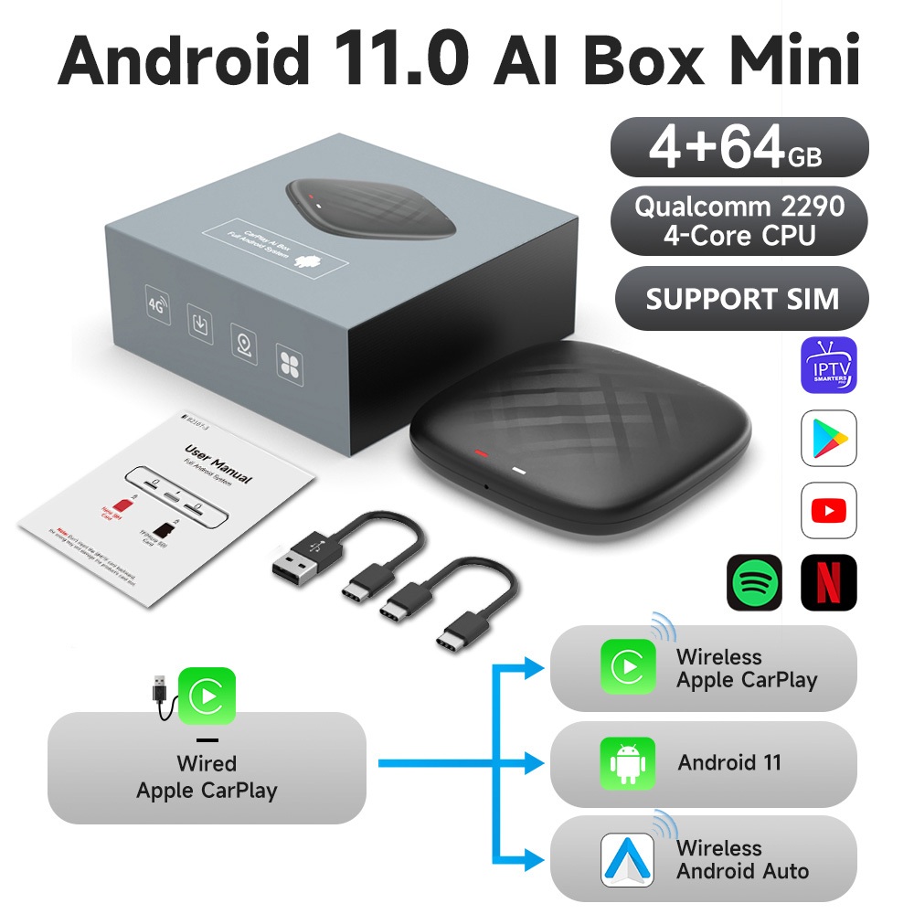 Carlinkit Carplay AI Box TBox Plus 4+64GB Android 13.0 system wired carplay to wireless carplay ...