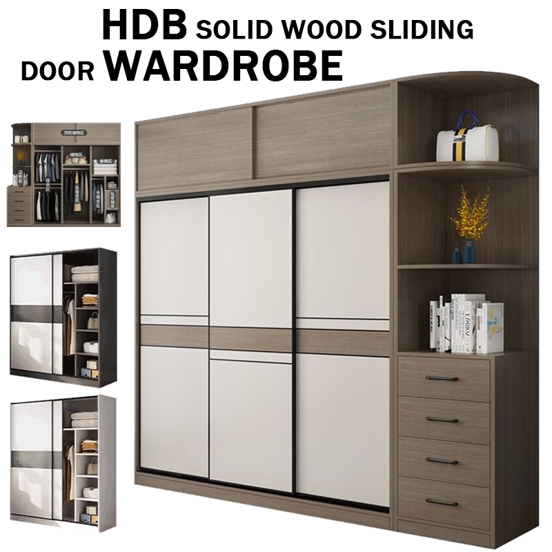 HDB Sliding Door Solid Wood Wardrobe Multifunctional Combination ...