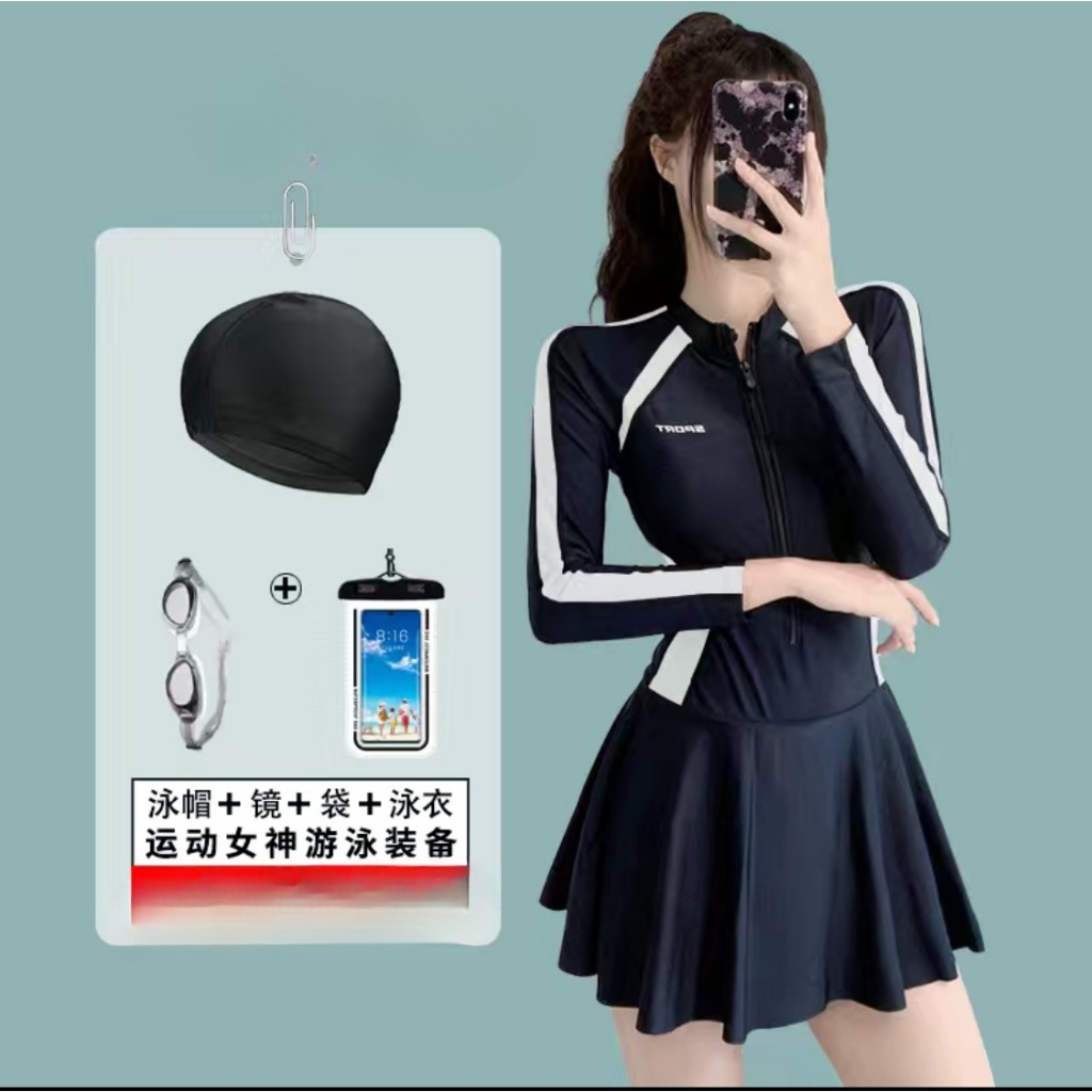 【FREE SHIPPING】Long Sleeve Swimming Suit Woman One Set Women Baju ...