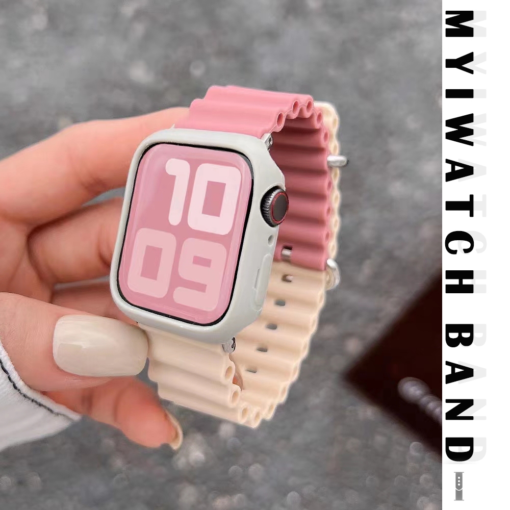 【3 pieces】Dual color marine soft silicone strap For iwatch Series 9 8 ...