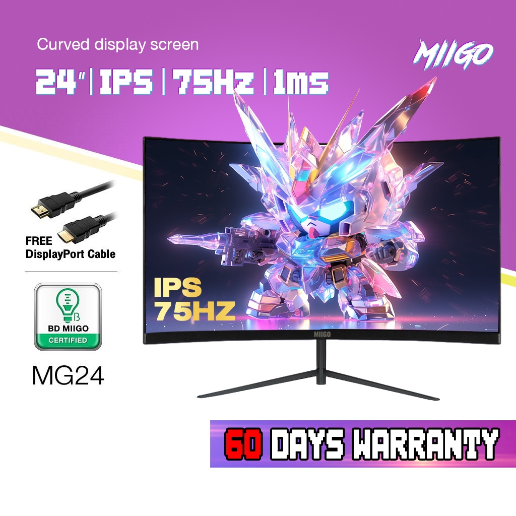 MIIGO Monitor 24” Curved 75Hz 2Ms FHD LED Gaming Monitor / 24" Inch ...