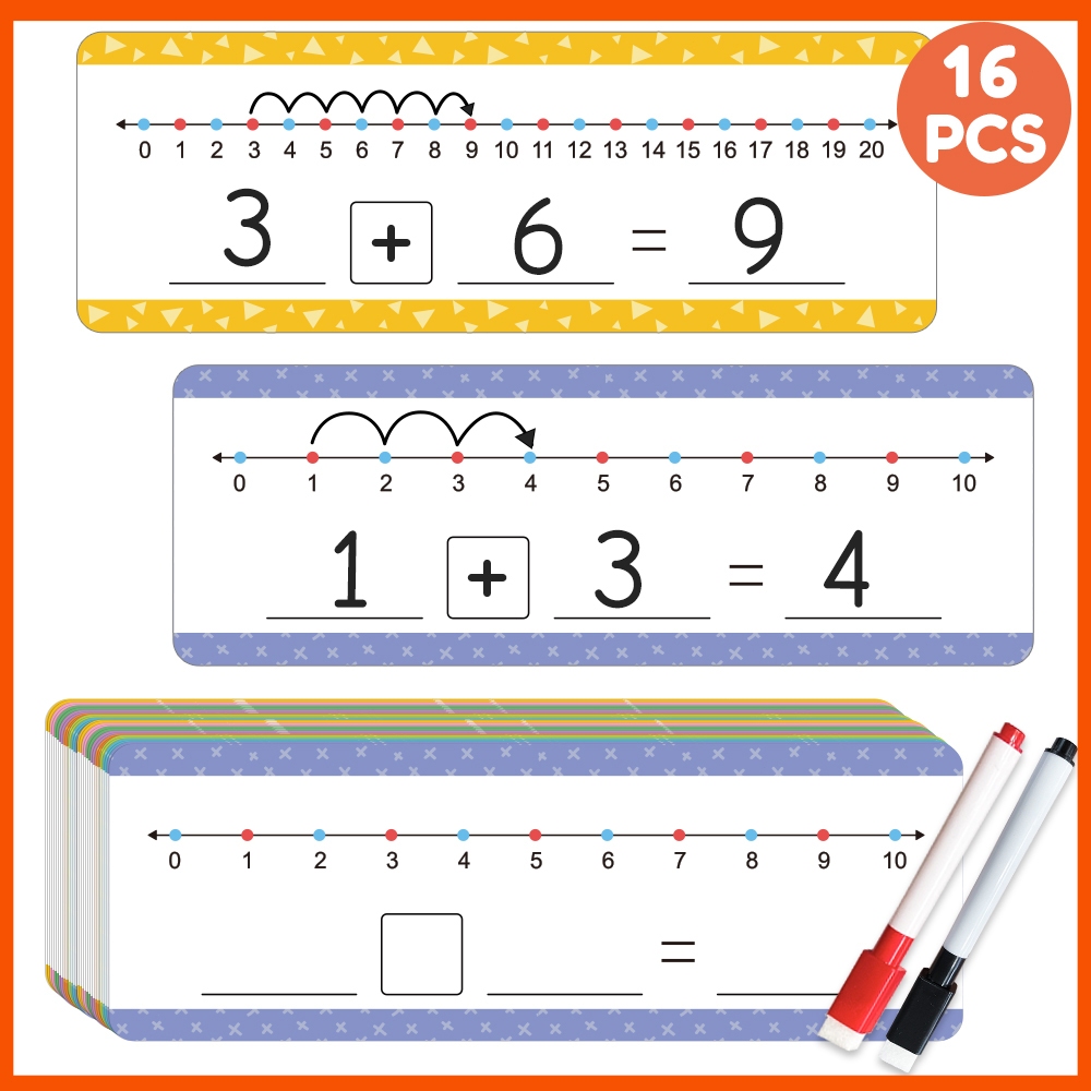 16 Pcs Math 0-20 Addition & Subtraction Dry Erase Number Line Flash ...