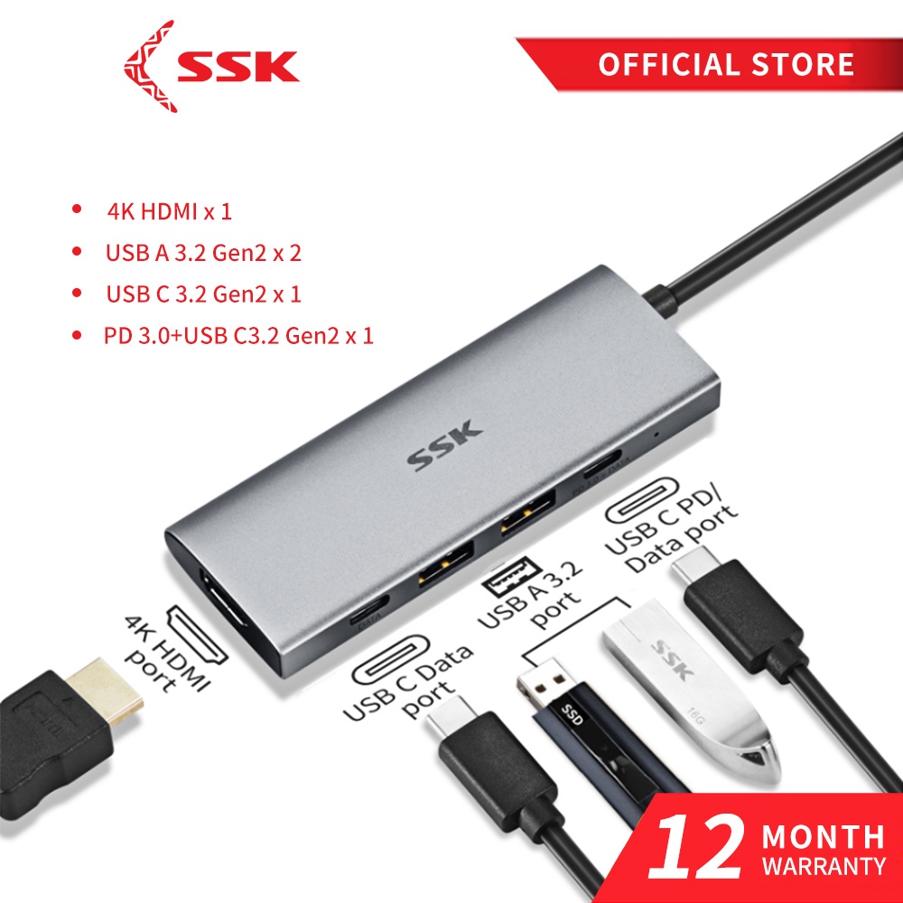 SSK SC108 1050MB/s USB HUB USB3.2 Gen2 10Gbps 4K 30Hz HDMI HUB PD ...