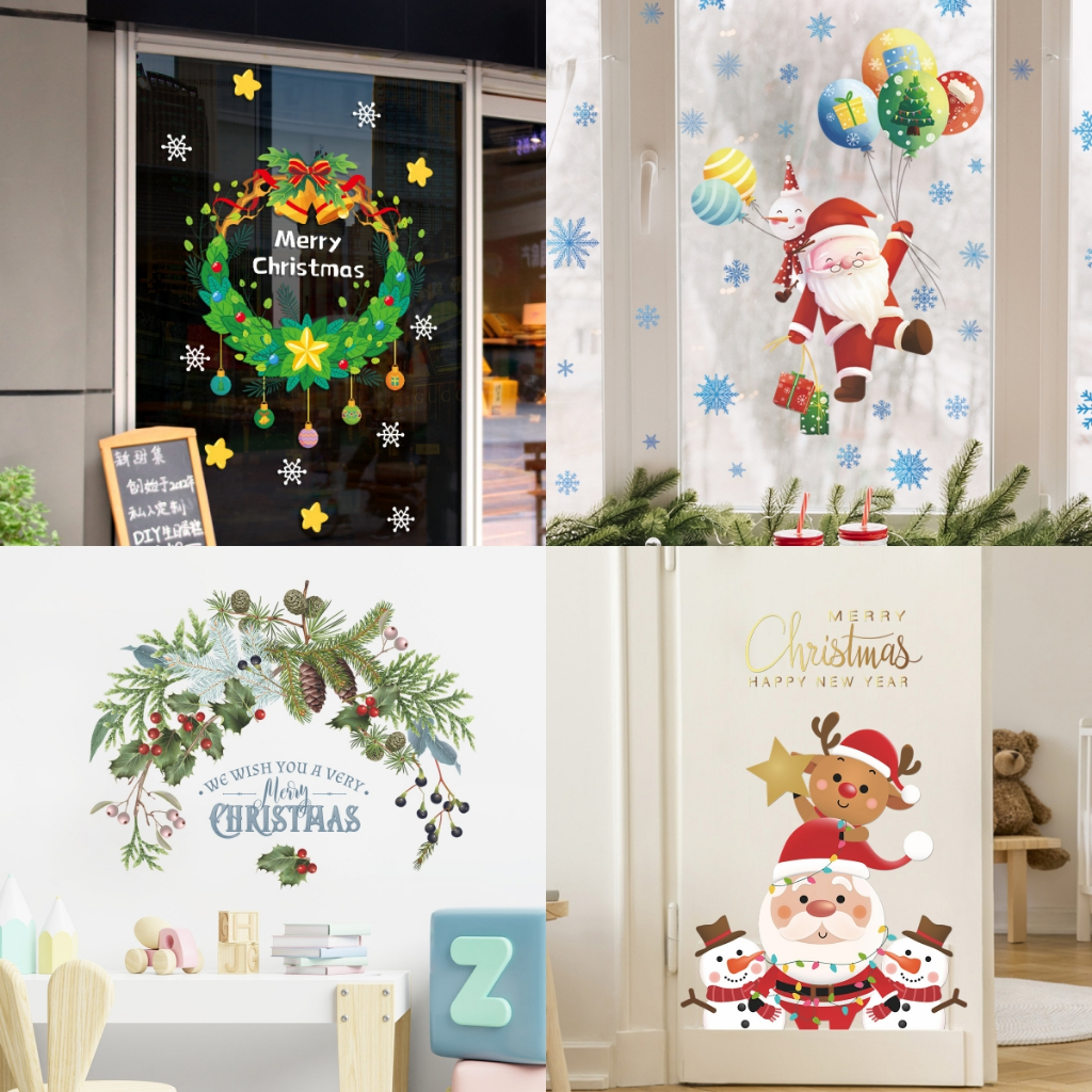 Christmas Snowflake Vine Wall Stickers Festival Scene Layout DIY Home ...