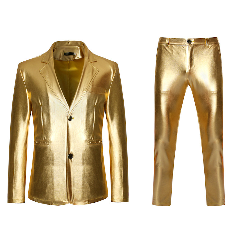 Men's Shiny Gold Blazer and Pant 2 Pieces Suits Fashion Gilded Faux ...