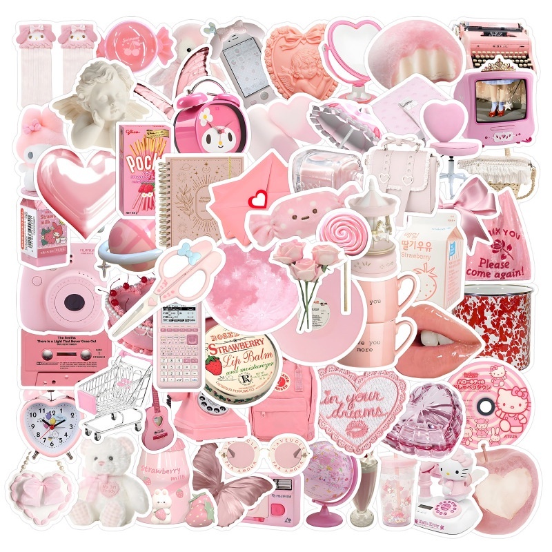 50pcs Pink Cute Vinyl Aesthetic Barbie Pink Water Bottle Stickers ...