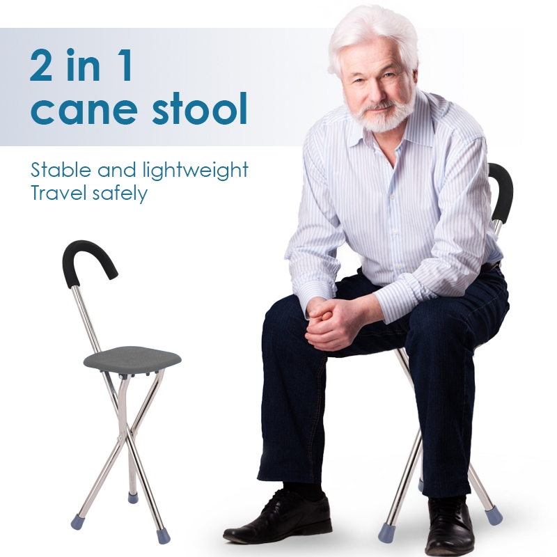 2-in-1 Foldable Cane with Seat Portable Foldable Elder Care Cane Stick ...