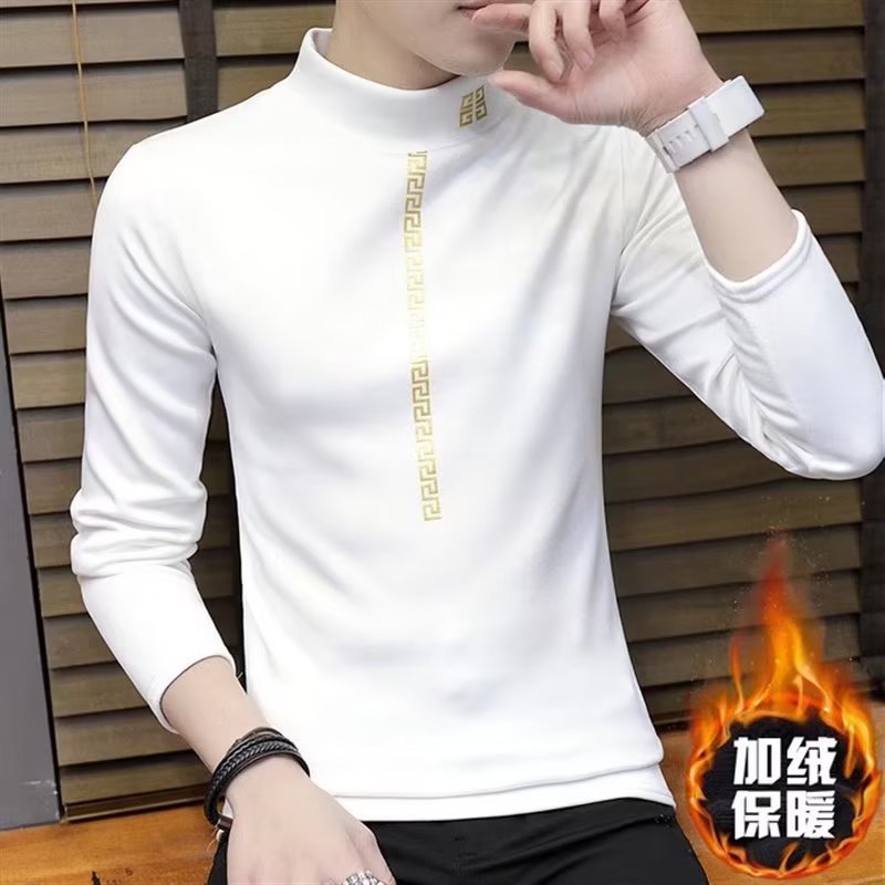 Long-Sleeved Men's T-Shirt High-Neck Shirt Top Men Men's Winter Warm ...