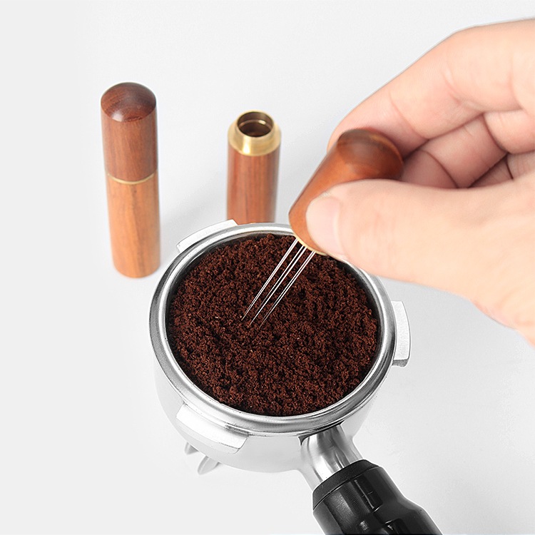 Stainless Steel 6 Needle Coffee Tamper Needles Distributor Wood Handle ...