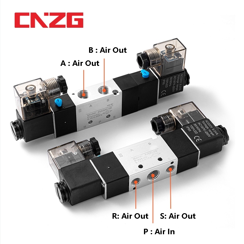 4v220/4v230 Aluminum Electric Solenoid Valve Pneumatic Hair 5/2 Way or ...