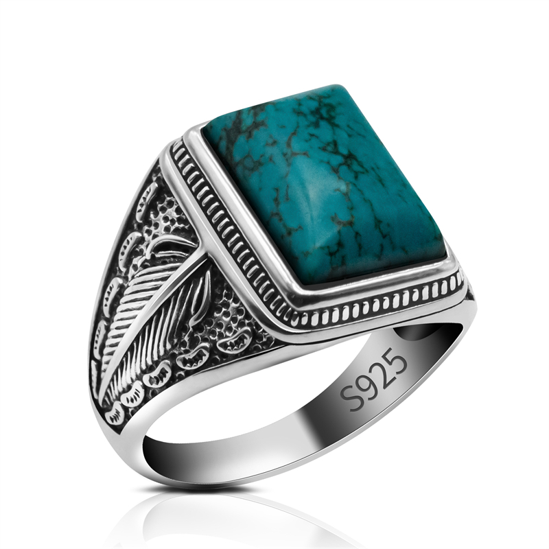 Genuine 925 Sterling Silver Ring with Rectangle Turquoise Stone ...
