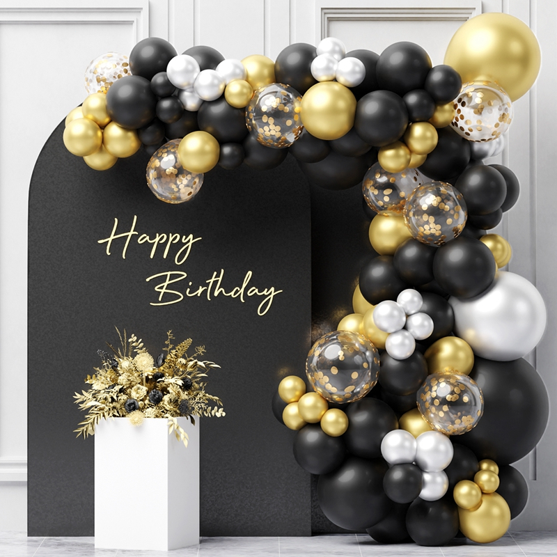 93pcs Black and Gold Balloons Garland Arch Kit Silver Gold Confetti ...
