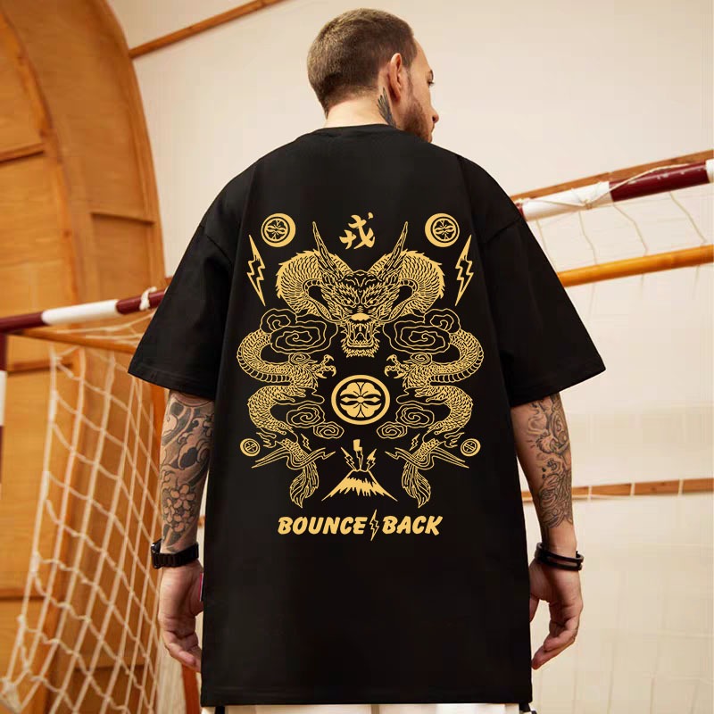 M-8XL Chinese style street hip-hop flame dragon printed short sleeved T-shirt for men women in ...