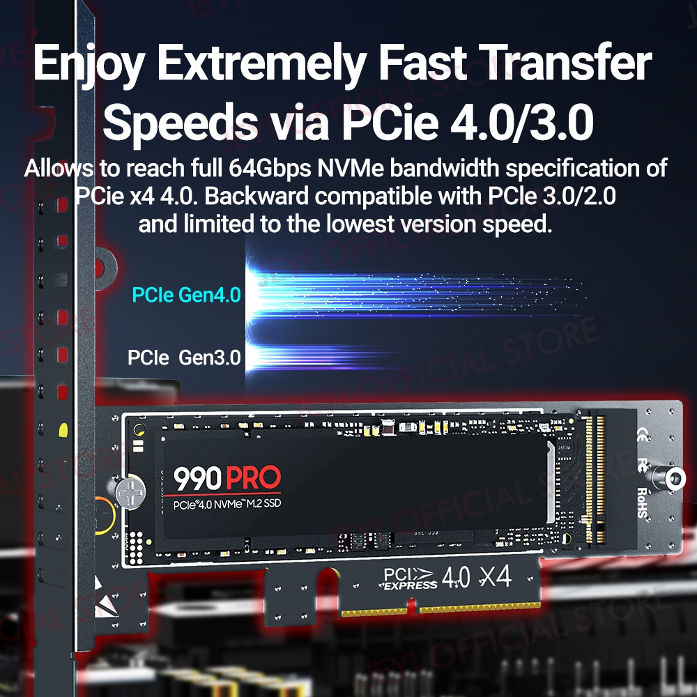 JEYI M.2 NVME to PCIe 4.0 3.0 Adapter With Aluminum SSD Heatsink, NVMe 64Gbps Gen4 PCIE X4 X8 ...