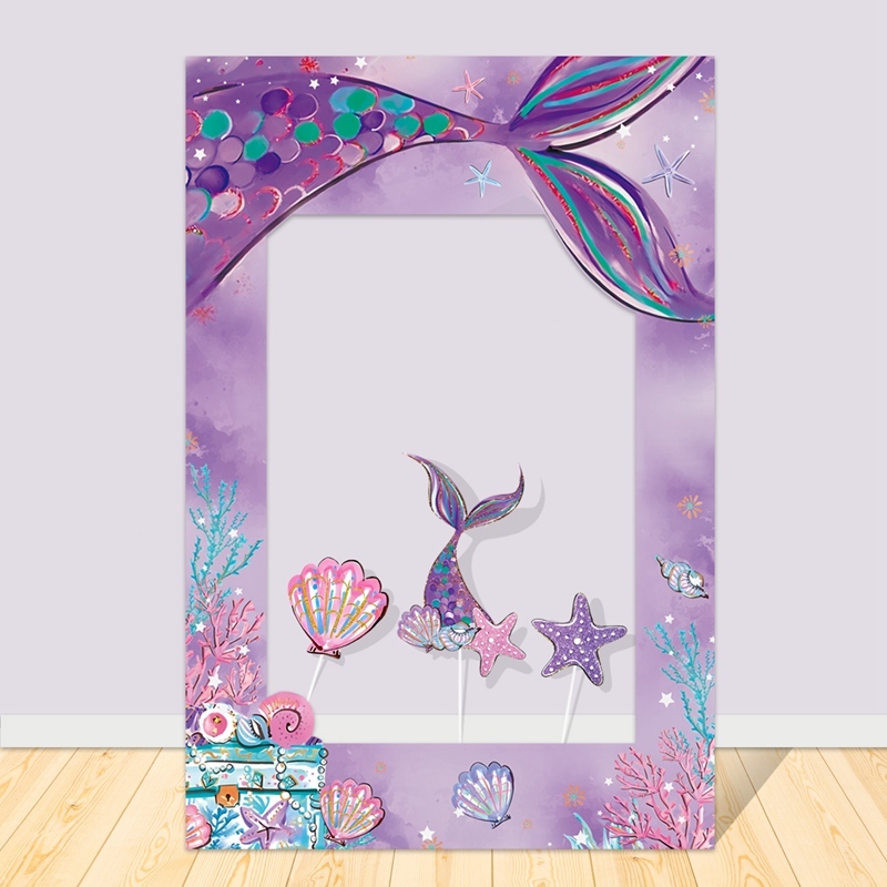 Cute Mermaid Paper Photo Frame Girls Princess Birthday Backdrop For ...