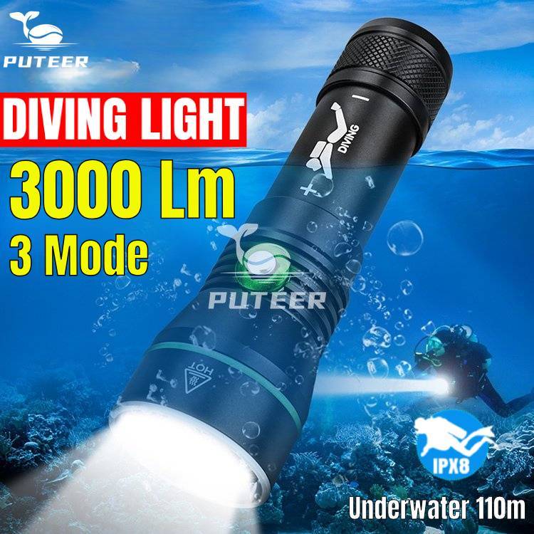Diving Torches S3 3000 Lumen Portable Underwater Torch LED 110M Diving ...