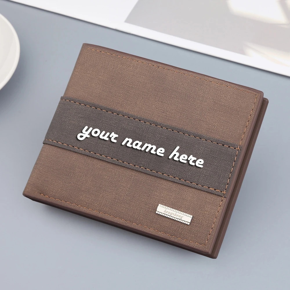 Free Custom Name Men Short Small Leather Wallet for Men Engraved Words ...